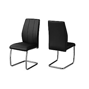 Monarch Specialties I 2 Piece Dining CHAIR-2PCS/ 39" Leather-Look/Chrome, 17.25"L x 20.25"D x 38.75"H, Black