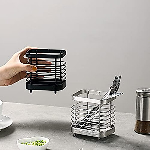 ANHORTS Kitchen Utensil Holder, Stainless Steel Sink Utensil Holder Countertop, Kitchen Utensil Drying Caddy, Cutlery Drainer for Kitchen Utensil, Rust-Proof Cutlery Utensil Organizer (silver)