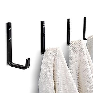 KIBAGA Stylish Bathroom Towel Hooks for Wall Mount Set of 4 - Beautiful, Sturdy & Easy to Install Metal Shower Hangers - Space Saving Matte Black Towel Holder - Your Perfect Bathroom Decor Addition
