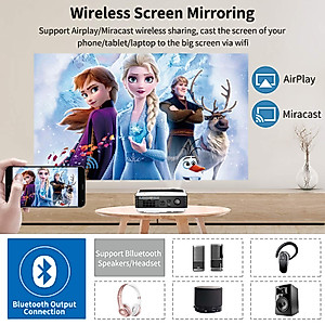 6200LM WiFi Bluetooth Projector Wireless HD Movies Projector 1080P LED Home Theater Projector 200” Display Compatible with Smartphone, Laptop, HDMI, USB, VGA, TV Stick, PS4 for Outdoor Entertainment