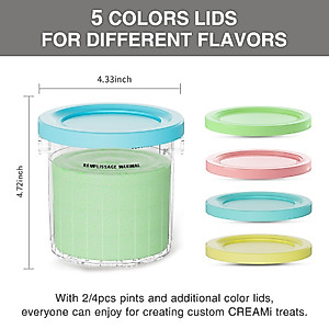 Containers Replacement for Ninja Creami Pints and Lids - 4 Pack, 16 oz cups Compatible with Ninja NC301 NC300 NC299AMZ Series Ice Cream Maker, Color Lids, BPA-Free (Blue&Pink&Green&Yellow)