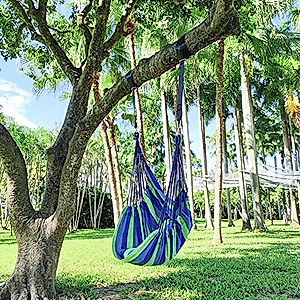 QF Hammock Chair Swing Hanging with 2 Cushions, Seat Cotton for Patio, Porch, Bedroom, Backyard, Indoor or Outdoor - Support 330lbs (Blue)