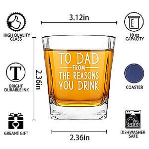 To Dad From The Reasons You Drink Funny Whiskey Glasses Gifts for Dad, Novelty Unique Birthday Gifts, Thanksgiving, Christmas Gifts for Dad, Men, Him from Daughter, Son, Kids, Wife, Whisky Glass 10 oz