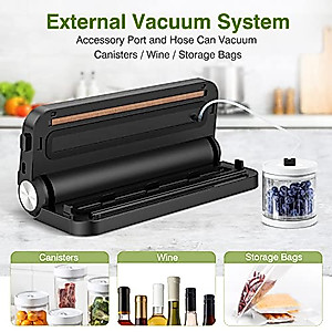 Vacuum Sealer Machine, Rozi Food Vacuum Sealer with Built-in Cutter and Roll Bag Storage for Dry and Moist Food Preservation， Starter Kit with Vacuum Sealer Bags and Roll for Food Storage