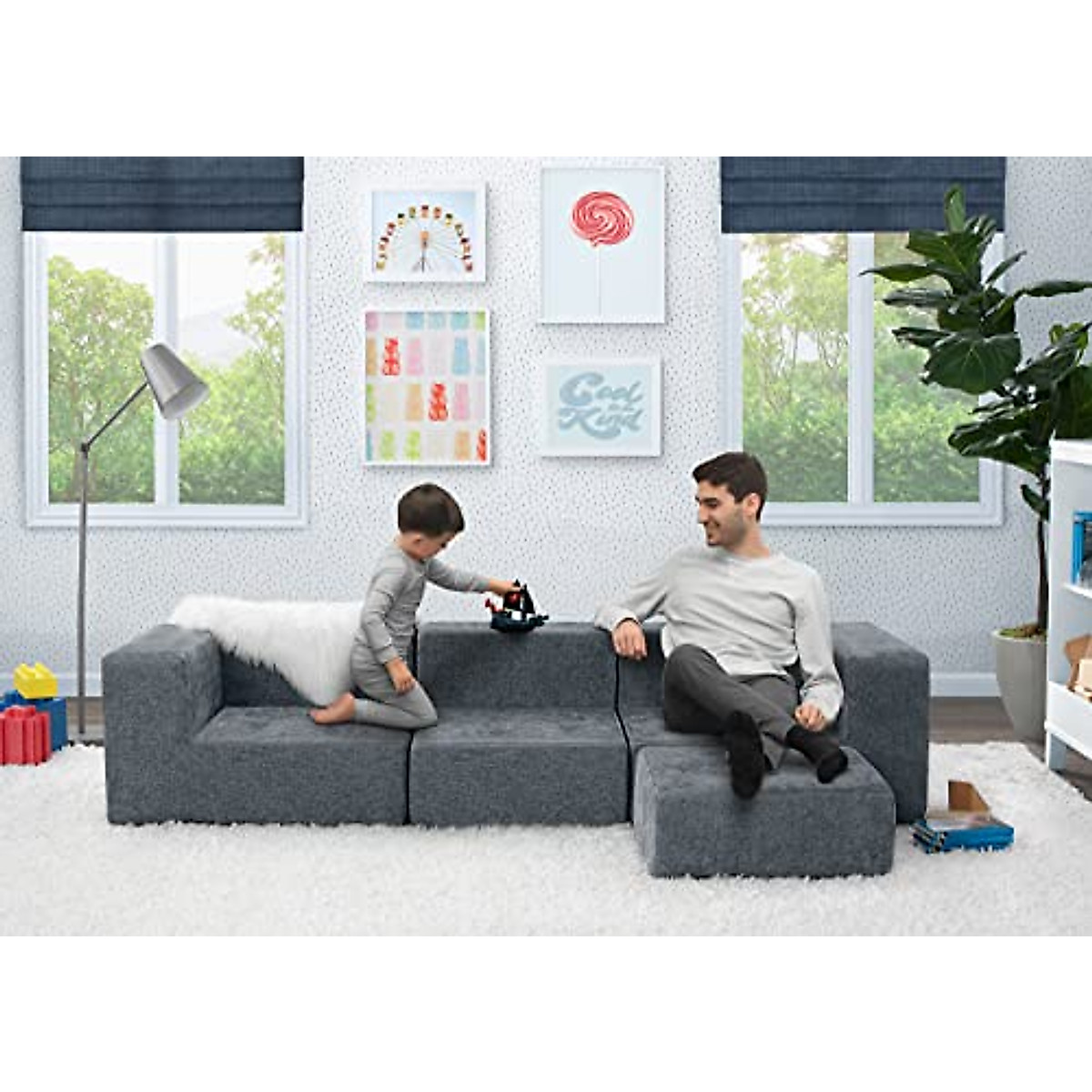 Delta Children Cozee 4-Piece Customizable Sectional Sofa Set, Grey