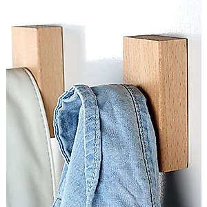 Natural Wood Coat Hooks,Wood Wall Hooks Hat Rack,Wooden Coat Hooks Wall Mounted,Modern Wall Mounted Coat and Hat Rack,Heavy Duty Hooks(Rectangle-Beech,3Pack)