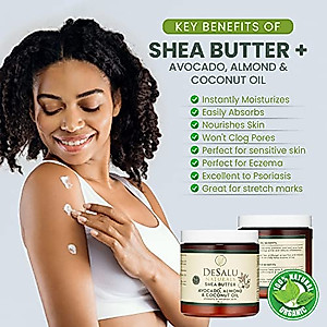 Desalu Naturals Pure Unrefined Shea Butter with Avocado Oil, Almond Oil & Coconut Oil - 100% Natural African Shea Butter for Skin - Safe for All Skin Types.