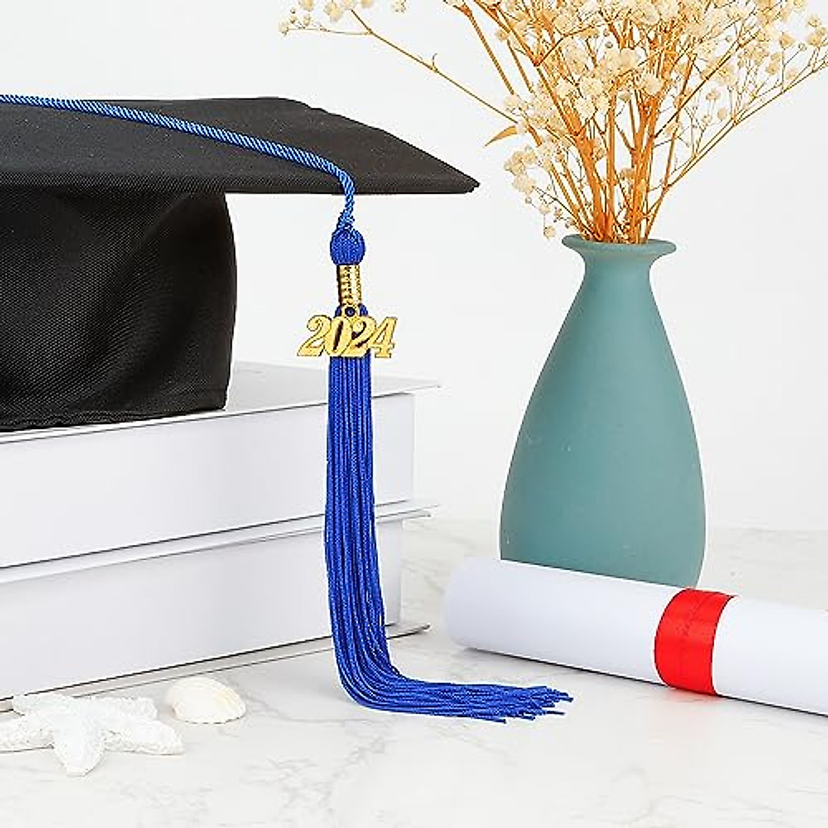 2 Pieces 2024 Graduation Tassel, Blue 2024 Tassel Graduation, Tassel for Graduation Cap 2024 Tassel Charm, Class of 2024 Tassel Graduation Regalia Honor Cords Graduation 2024 Year Gold Date Charm