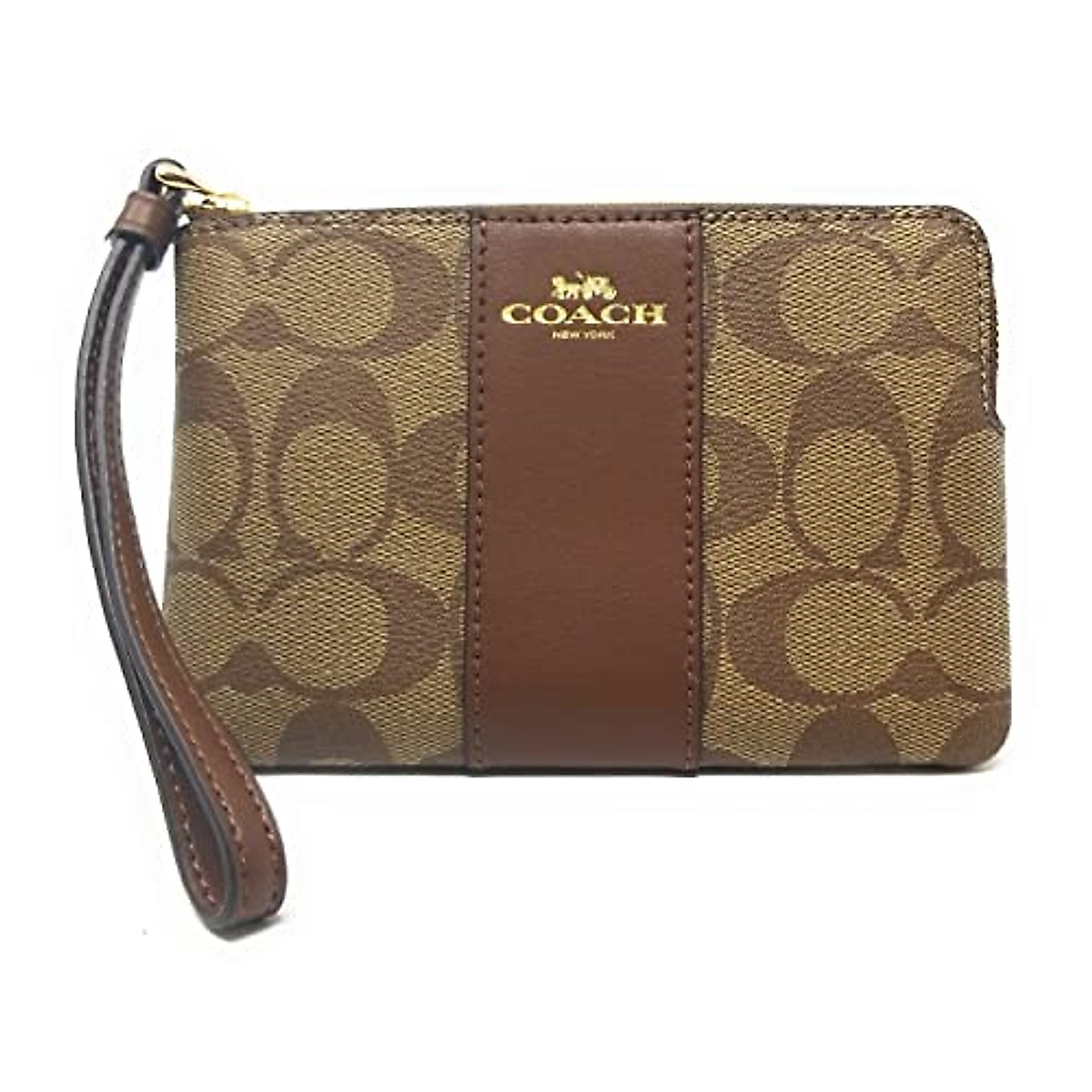 COACH Women's Corner Zip Wristlet In Signature Canvas (Khaki Saddle2)