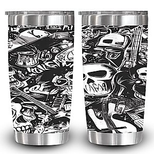 FOCIUZTA 20oz Tumbler with lid, Insulated Cup, Travel Coffee Mug, Ideal for Easter, Gaming Enthusiast, Mother’s Day, Birthday Gifts, Punk Rock Skull Design