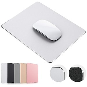 JEDIA Mouse Pad, Silver Hard Metal Aluminum Mouse Pad, Premium Dual-Side Waterproof Fast and Accurate Control Mousepad for Office, Home and Gaming, Small Size, 9"×7"