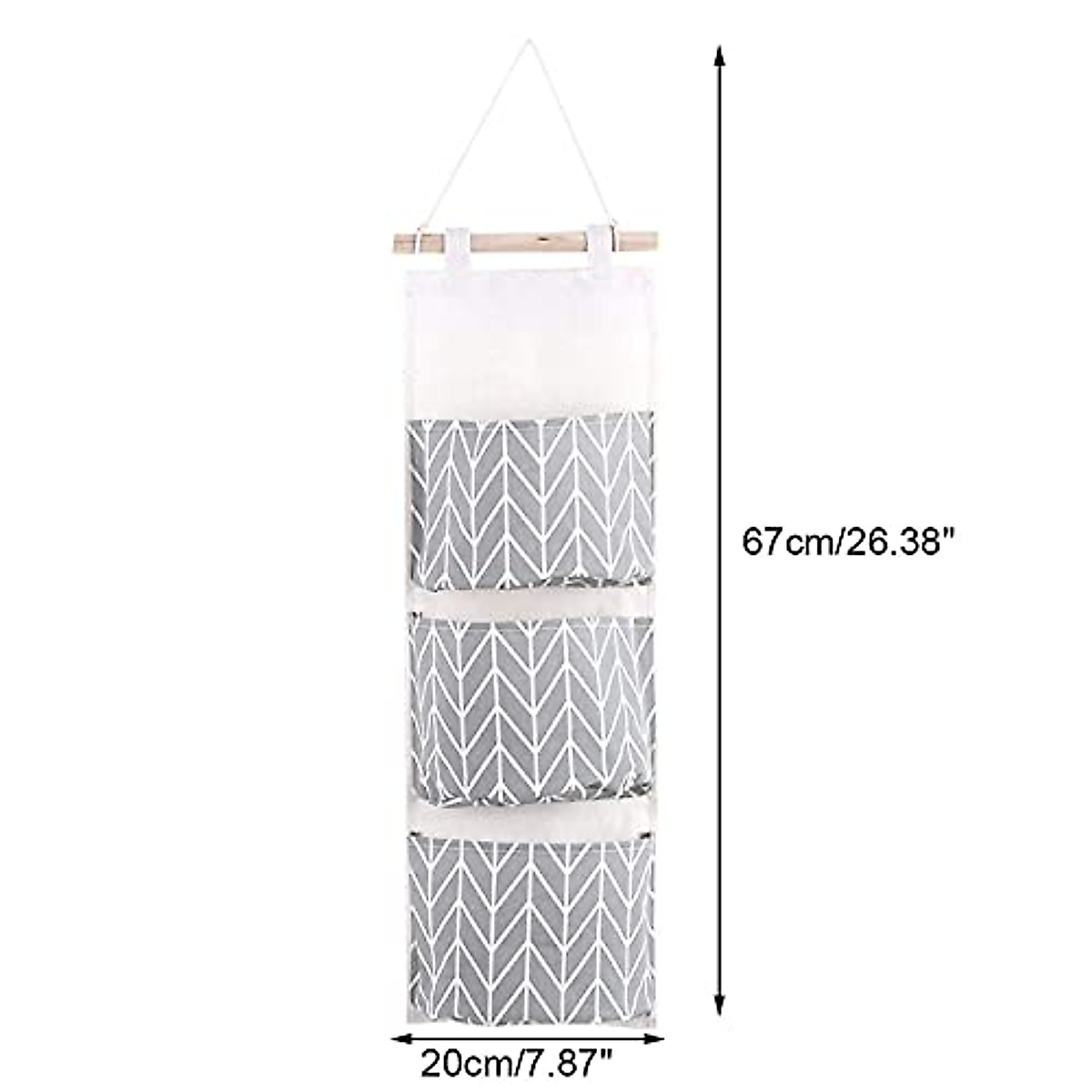 Oumefar 3 Pockets Hanging Pouch Cotton Linen Wall Hanging Storage Bags Door Pouch Bedroom Home Office Organizer 20x67cm(Gray)