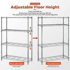 HCY Garage Shelving, 54 inchx36 inchx14 inch Metal Shelves 4 Tier Wire Shelving Unit Adjustable Heavy Duty Sturdy Steel Shelving Rack Shelf for Pantry Garage Kitchen (Chrome)