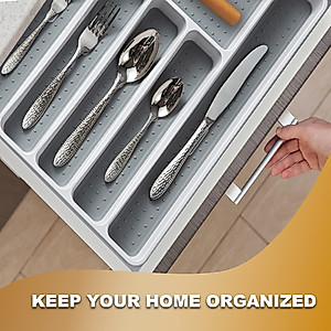 Bellsal Silverware Organizer 6 Slots Silverware Tray for Drawer Utensil Organizer Cutlery Flatware Organizer for Kitchen Plastic