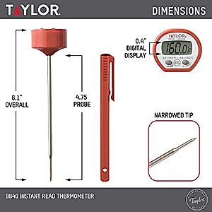 Taylor Instant Read Digital Meat Food Grill BBQ Cooking Kitchen Thermometer, Comes with Pocket Sleeve Clip, Red