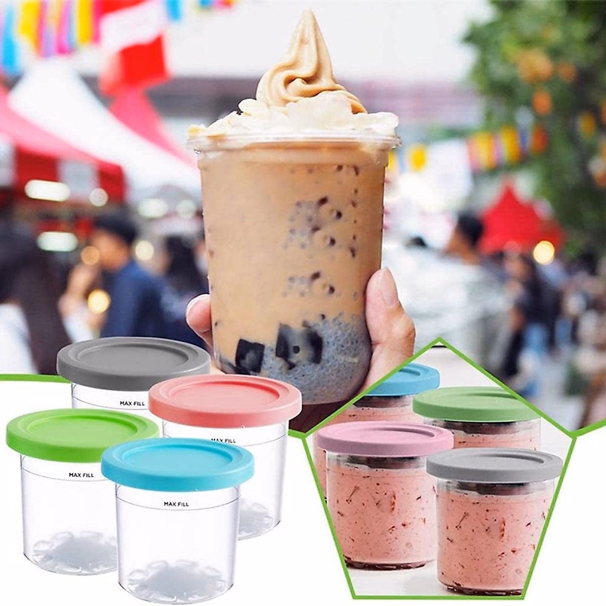 Seife 4Pcs Ice Cream Pints Cup for Ninja for NC299AM C300S Series Reusable Can Store Ice Cream Gelato