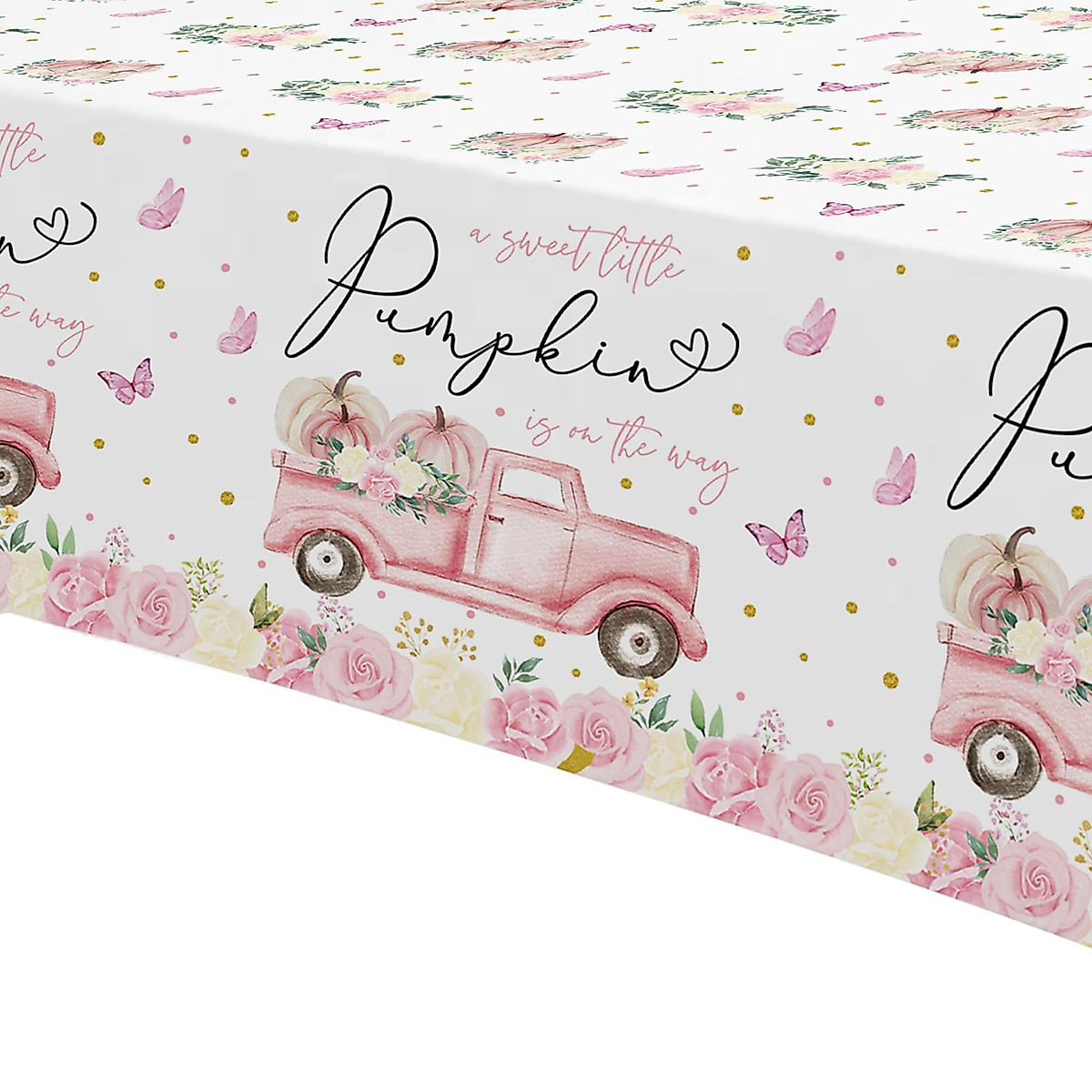 Srua Don Pumpkin Baby Shower Decorations Tablecloth Girl, Pink Little Pumpkin Baby Shower Party Supplies Table Cover, Thanksgiving Fall Pumpkin Baby Girl Decorations Table Cloth, 3 Pack (54in x 108in)
