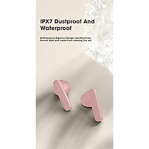 eDealz in-Ear Wireless Bluetooth 5.1 Headphones, Earbuds IPX7 Waterproof with Microphone Rechargeable USB C Case with Round LCD Display for Smartphones Android iOS (Pink)
