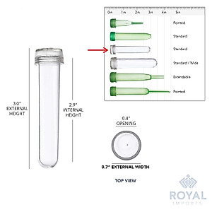 Royal Imports Floral Water Tubes/Vials for Flower Arrangements, Clear - 3" (1/2" Opening) - Standard - 25/Pack - w/Caps