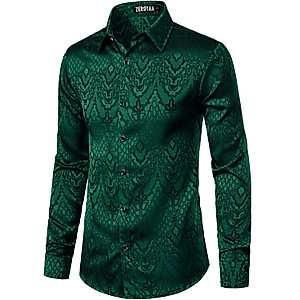 ZEROYAA Men's Hipster Slim Fit Long Sleeve Gothic Jacquard Button Up Dress Shirts for Party Prom ZLCL32-Emerald XX-Large