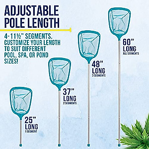 U.S. Pool Supply Swimming Pool 5 Foot Leaf Skimmer Net with 4 Aluminum Pole Sections - 6" Deep Ultra Fine Mesh Netting Bag Basket for Fast Cleaning of The Finest Debris - 60" Long, Clean Spas, Ponds