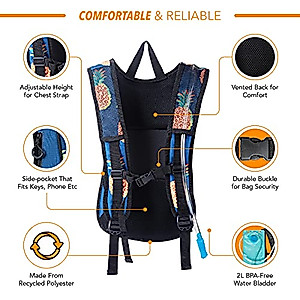 Vibe Hydration Pack Backpack with 2L Bladder for Women, Men, Teens, Kids - Sports, Outdoor, Running, Camping, Hiking, Festivals, Raves (Pineapple)