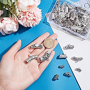 PH PandaHall 50 pcs 10 Styles Tibetan Style Alloy Hanger Links Curved Noodle Tube Beads Long Hollow Spacers Beads with Loop for Bracelet Necklace DIY Jewelry Making Antique Silver