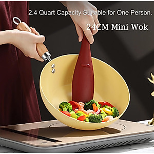 RosyMyth Non Stick Frying Pan, Double-sided Ceramic Coating Mini Wok, 24cm / 9.4 Inch / 2.3 quart Capacity, Yellow