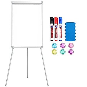 Yaheetech Easel White Boards Magnetic Tripod Whiteboard Portable Dry Erase Board 36x24 inches Flipchart Easel Board Height Adjustable, Stand White Board with Flipchart Hook for Office or Teaching