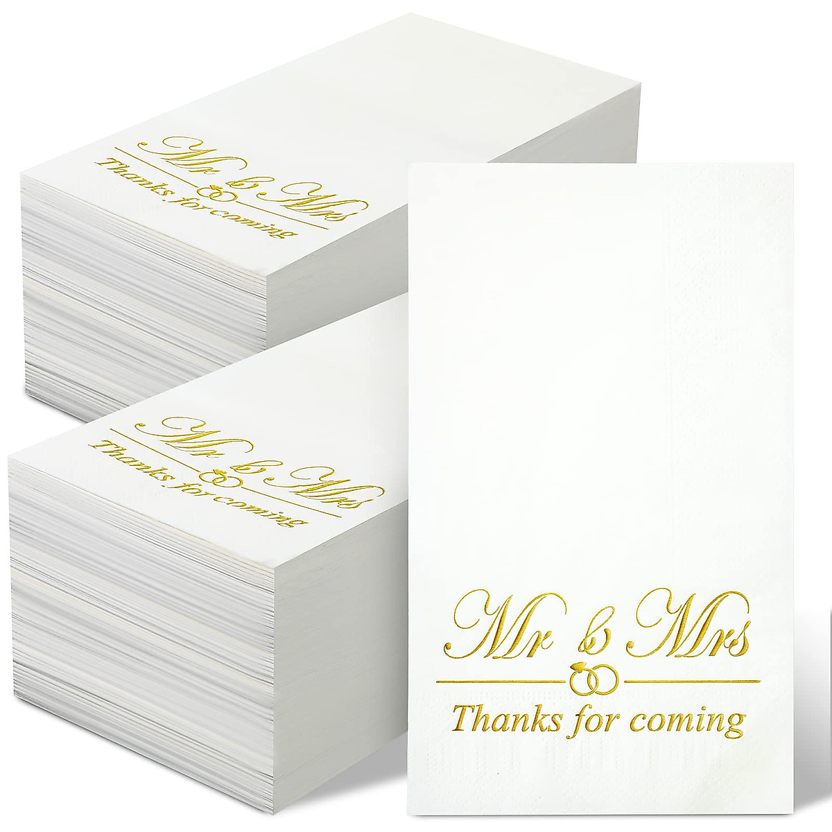 100 Pieces Wedding Napkins for Reception Disposable Bridal Shower Napkins Gold Foil Wedding Decorations for Wedding Shower Engagement Party Decorations Cocktail Beverage Dessert (Simple Styles)