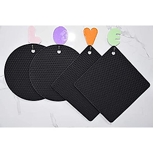 FELIBAY Silicone Trivet Flexible Pot Mats Non Slip Potholder Heat Resistant Kitchen Trivet Hot Pads, Multi Purpose Pot Holder Jar Opener Spoon Holder Oven Mitts (Black)