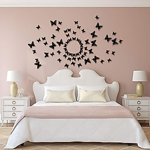48 Pieces Butterfly Wall Decor DIY Mirror 3D Butterfly Stickers Removable Butterfly Decals for Home Nursery Classroom Kids Bedroom Bathroom Living Room Decor (Black)