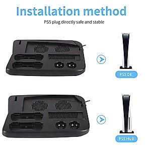 PS5 controller charger，Multifunctional PS5 cooling base,Cooler Fan for PS5 console, Improve the operational life span， Dual handles can be charged at the same time
