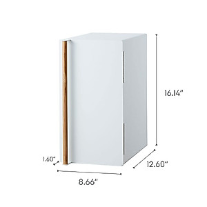 YAMAZAKI Home Tosca Bread Box Keeper Holder Container, Metal Bread Holder Saver, Slim Space Saving Counter Storage - Vertical - Steel + Wood,White