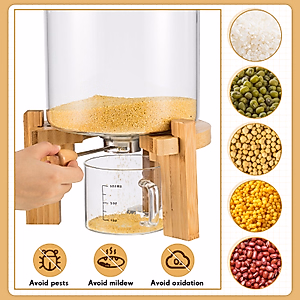 Tioncy 8L Flour and Cereal Glass Container Rice Oatmeal Dispenser Storage Container Cereal Food Storge Container with Airtight Lid Wooden Stand and Measuring Cup for Kitchen Organization Pantry Store