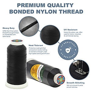 Mandala Crafts Tex 70 Bonded Nylon Thread for Sewing - 1500 YDs T70 Heavy Duty Black Nylon Thread Size 69 210 D Upholstery Thread for Leather Jeans Weaving