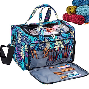 HOMEST Yarn Storage Bag, Knitting Tote with Removable Inner Dividers, Floral