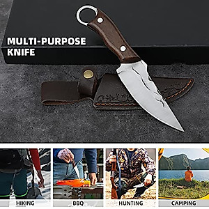 Veisky Hunting Knife High Carbon Steel Fixed Blade Survival Tactical Knife with Sheath and Non-Slip Ergonomic Handle for Outdoor Camping