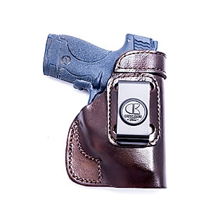 OUTBAGS USA LS2SHIELDX (Brown-Right) Full Grain Heavy Leather IWB Conceal Carry Gun Holster for Smith & Wesson M&P Shield 9mm / 40 S&W with Crimson Trace Laser. Handcrafted in USA.