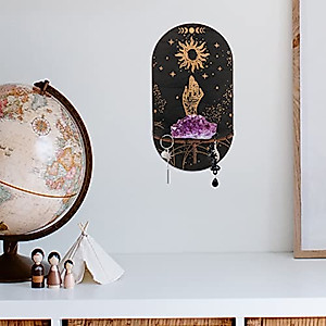 NOLITOY Black Crystal Display Bohemian Wooden Hanging Decoration Stand Crystal Stone Holder Wall Shelf for Crystals Essential Oil (Style1)