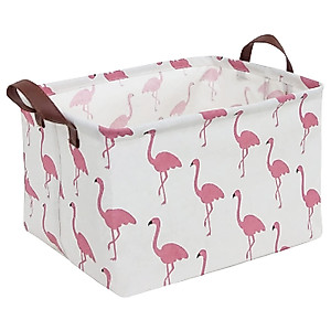 CLOCOR Rectangular Flamingo Storage Basket,Collapsible Cute Pattern Storage Bin,Waterproof Coating Storage Box with Handles,Gift Baskets,Toy Organizer,Shelf Basket (Flamingo)