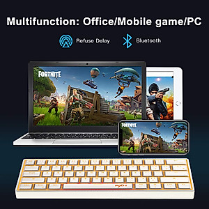 PXN K30 60% Mechanical Keyboard Wireless Mobile Gaming Keyboard Backlit Wired LED Mini Compact Keyboards Compatible with Android PC Laptop (White)