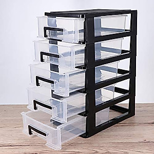 PATKAW Plastic Storage Bins Five-layer Organizer Drawers 1PC 31.4x21.1x15.2cm Drawer Type Storage Cabinet Plastic Storage Drawers 5 Drawer Plastic Storage~Black Plastic Drawers