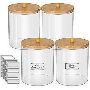 AUANIYAN 4 Pack Qtip Holder Dispenser for Cotton Ball, Round Swab Holder, Acrylic Clear Apothecary Jars for Bathroom Canister Accessories Storage Organizer
