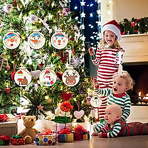 OurWarm 50pcs Round Christmas Wooden Ornaments for Crafts, 4" Unfinished Wood Ornaments Blank Predrilled Natural Wood Slices, DIY Christmas Tree Ornaments Hanging Decorations