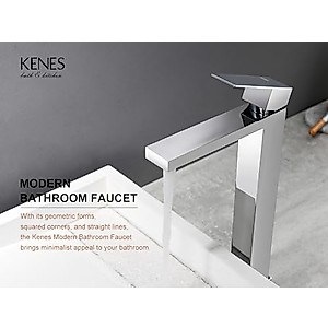 KENES Chrome Bowl Vessel Sink Facuet Single Handle Tall Bathroom Sink Faucet Bathroom Vanity Faucet Basin Mixer Tap with Water Supply Lines and Pop Up Sink Drain, LJ-9031A-5