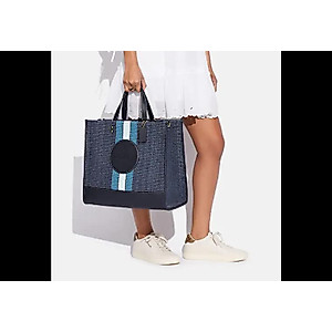 COACH Dempsey Leather Crossbody Tote 40 with COACH Patch in Navy/Blue/Multi - #CA593