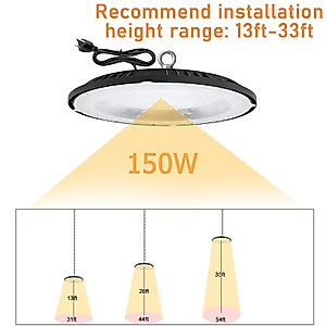 Flyship UFO LED High Bay Light, 150W High Bay LED Shop Lights 21000LM 5000K, UFO LED High Bay Light for Garage Warehouse Workshop Factory Gym Barn, 5Ft Power Cord, IP65 Waterproof, 4 Pack