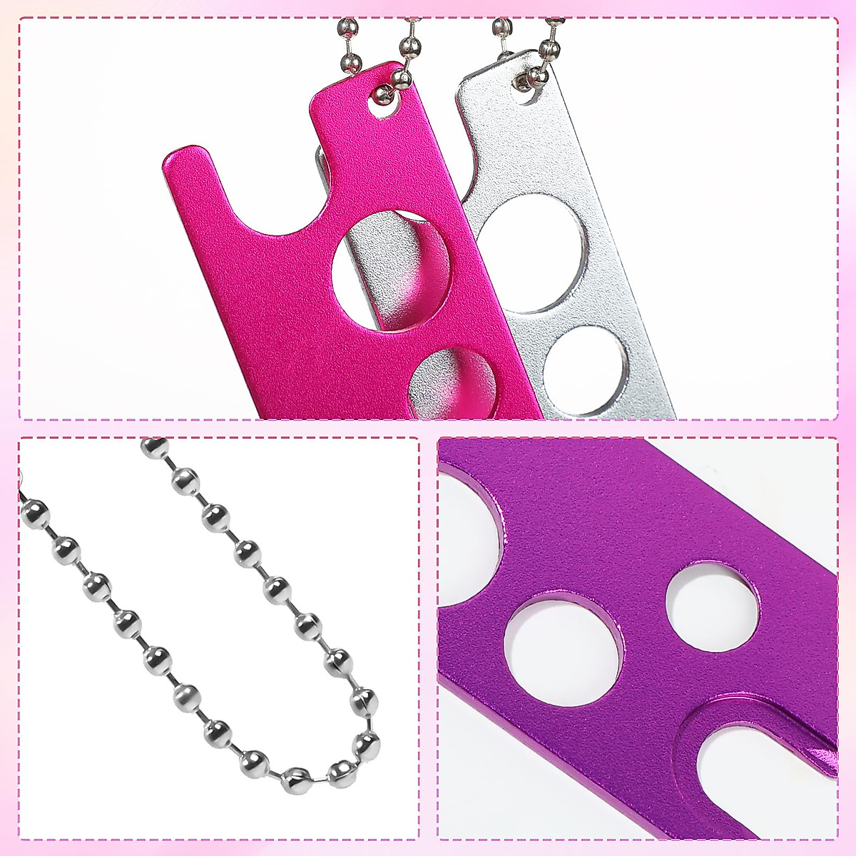 RONRONS 5 Pack Essential Oil Bottle Opener with Keychain, Stainless Steel Roll-On Cap Openers for Eyelash Glue, Replacement Bottle Mouth Heads – Universal Fit, Durable & Portable