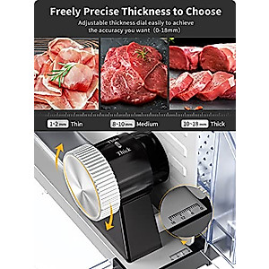 Meat Slicer for home, CWIIM Electric Deli Food Slicer & meat cutter with Removable Stainless Steel Blade+Pusher and 0-18mm Adjustable Thickness for Meat, Cheese, Bread, Fruit.